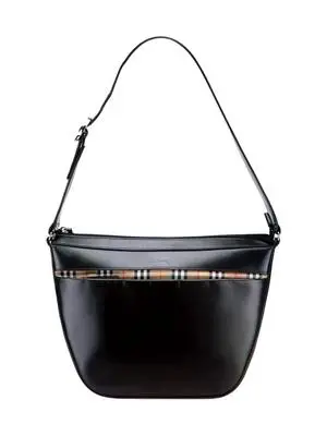 Burberry House Check Trimmed Leather Shoulder Bag - Black