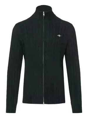 Gant Cable Zipped Cotton Cardigan - Black