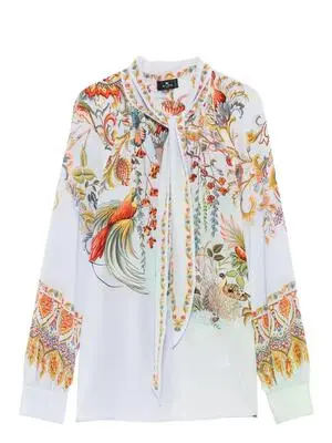 Etro Tie-neck Bird-print Blouse - Blue