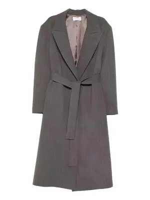 THE NINA STUDIO Pinstripe Belted Coat - Grey