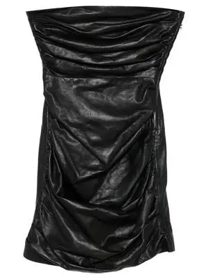Amiri Ruched Calf Leather Mini Dress - Black