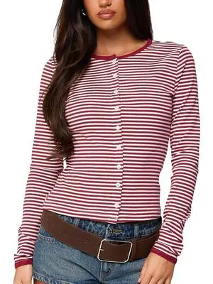 EDIKTED Rayla Striped Button Up Top - Red