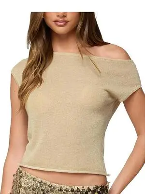 EDIKTED Holly Glitter Off Shoulder Top - Gold