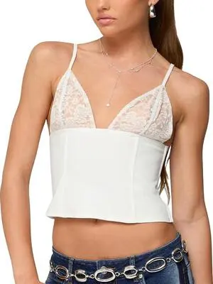 EDIKTED Keesha Lacey Boned V-neck Top - White