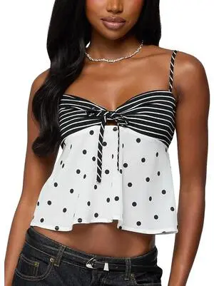EDIKTED Tilly Mixed Print Top - Black-and-white