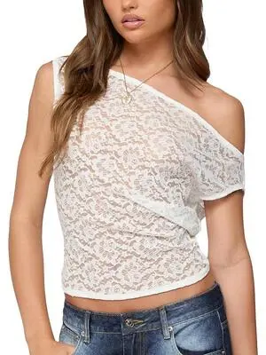 EDIKTED Kessa Sheer Lace Off-shoulder Top - White