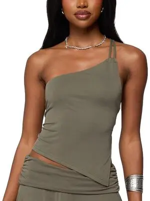 EDIKTED Asymmetric One Shoulder Backless Top - Olive