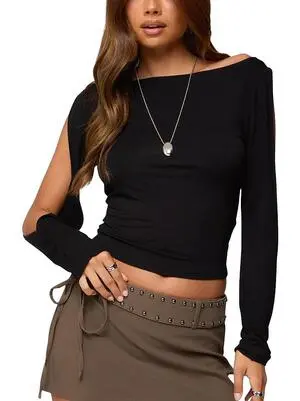 EDIKTED Cutout Sleeve Boat Neck Top - Black