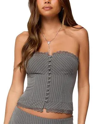 EDIKTED Mona Lacey Pinstripe Strapless Corset - Dark-gray