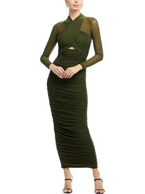 Bardot Aliyah Mesh Dress - Dark Khaki