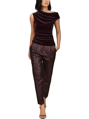 REISS Off-the-shoulder Velvet Top - Plum Purple