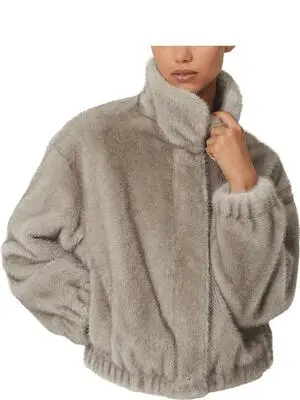 REISS Casual Faux Fur Jacket - Grey