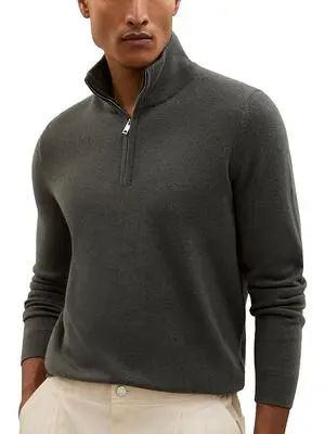 REISS Half Zip Cashmere Sweater - Fern Green