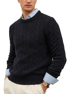 REISS Cashmere Cable Knit Crewneck Sweater - Navy