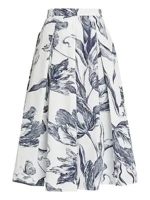 Erdem Pleated Midi Skirt - Botanical Engraving Ivo