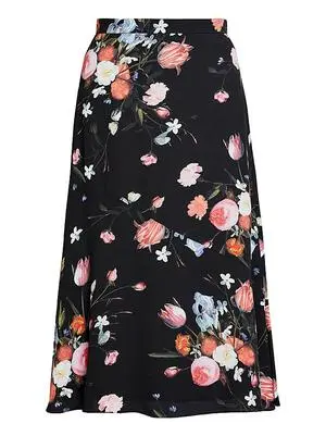 Erdem A-line Midi Skirt - Dutch Flower Painting Bla