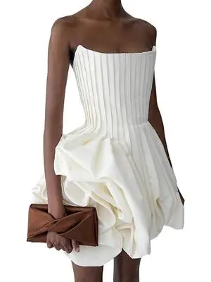 Carolina Herrera Pleated Draped Mini Dress - White