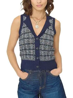 Central Park West Dylan Sleeveless Vest - Navy-multi