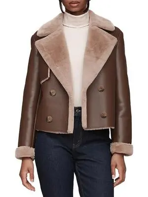 Bagatelle Double Breasted Faux Shearling Jacket - Chocolate