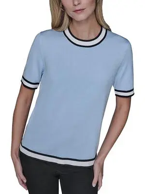 Karl Lagerfeld Paris Short Sleeve Knit Top - Blue Aura