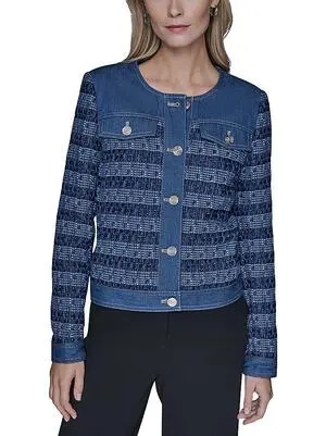 Karl Lagerfeld Paris Tweed Denim Jacket - Blue Aura