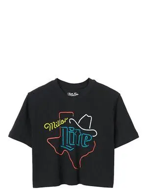 Junk Food Clothing Miller Lite Texas Mock Neck Crop Tee - Black