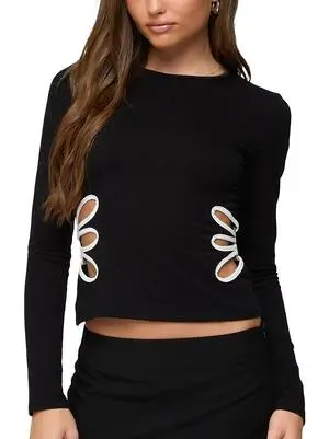 EDIKTED Contrast Cut Out Long Sleeve Top - Black