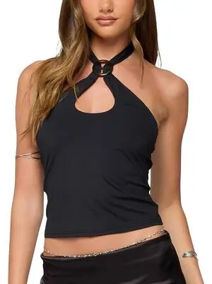EDIKTED Halsie Ring Cut Out Halter Top - Black