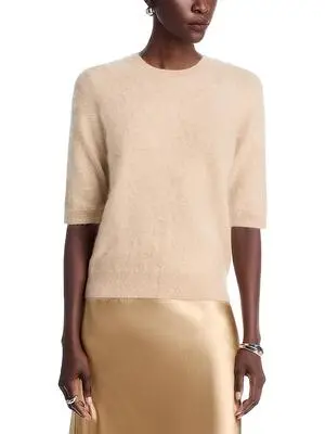 Lafayette 148 New York Brushed Cashmere Crewneck Sweater - Khaki Melange