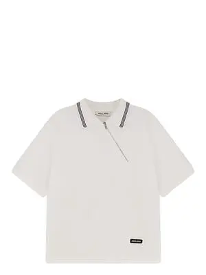 Miu Miu Cotton Polo Shirt With Asymmetric Zip - White