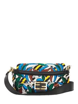 Fendi Beaded Vitello Dolce Leaf Embroidered Mama Baguette Shoulder Bag - Multi