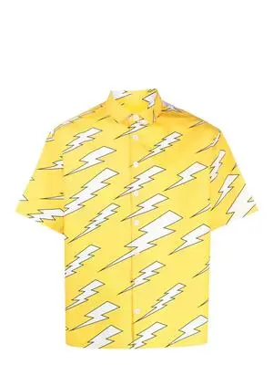 Neil Barrett Thunder-print Cotton Shirt - Yellow