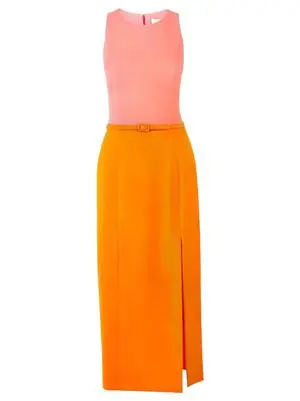 Carolina Herrera Colorblocked Midi Dress With Belt - Orange