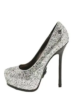 Philipp Plein Glitter Snakeskin Platform Pumps - Silver