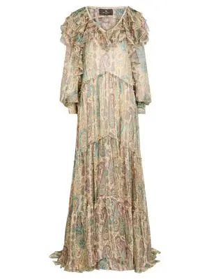 Etro Patterned Ruffled Silk Maxi Dress - Multicoloured 1