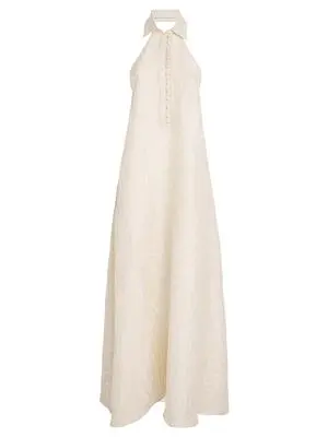 TALLER MARMO Linen Barbara Halterneck Maxi Dress - Ivory
