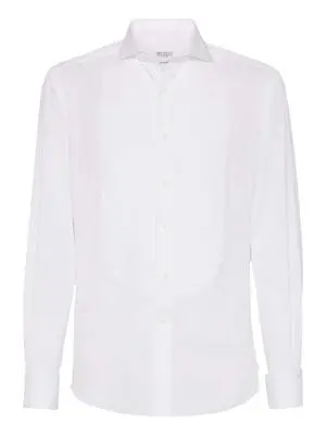 Brunello Cucinelli Sea Island Cotton Slim Tuxedo Shirt - White