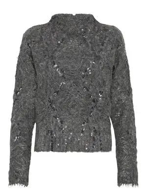 Brunello Cucinelli Mohair-wool Blend Embroidered Sweater - Grey