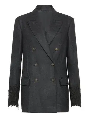 Brunello Cucinelli Lace-detail Double-breasted Blazer - Black