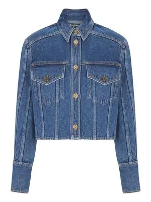 Balmain Denim Cropped Jacket - Blue