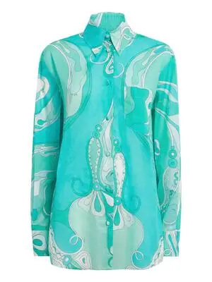 Emilio Pucci Cotton Orchidee Print Shirt - Blue