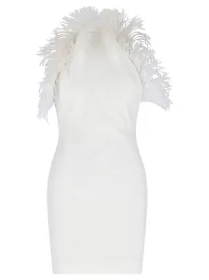 Attico Feather Mini Dress - White
