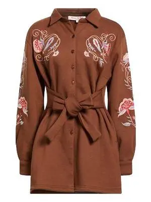 CONNOR & BLAKE Long Shirt With Appliqués And Embroidery - Brown