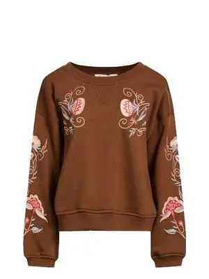 CONNOR & BLAKE Cotton Fleece Sweatshirt With Appliqués - Brown