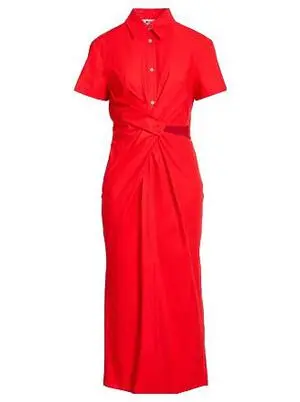 MSGM Midi Cotton Shirt Dress - Red