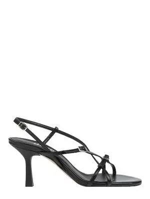 OVYE Leather Ankle Strap Spool Heel Sandals - Black