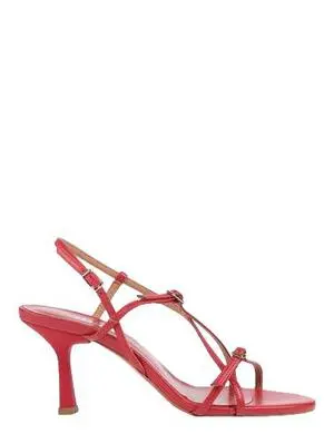 OVYE Leather Ankle Strap Spool Heel Sandals - Red