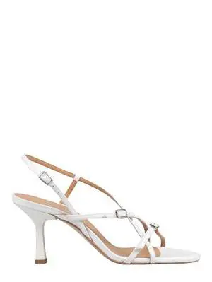 OVYE Leather Ankle Strap Spool Heel Sandals - White