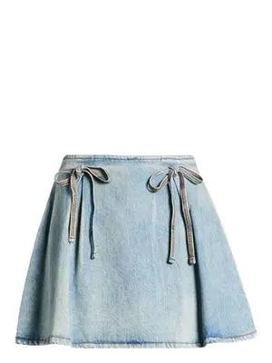 MSGM Flared Denim Skirt With Appliqués - Blue