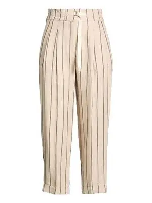 Peserico Striped Linen Tapered Pants - Beige